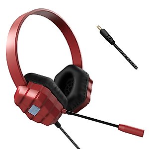 Gumdrop DropTech B1 Headset On-Ear Headphones for Kids w/Boom Mic, 3.5 mm Chew Proof Cord for K-12, Students & Classroom (Drop Tested, Comfortable, Lightweight, Rugged, Easy Cleaning) - Red