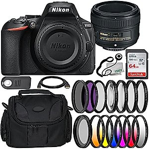 Nikon D5600 DSLR Camera with AF-S NIKKOR 50mm f/1.8G Lens & Essential Accessory Bundle: SanDisk Ultra 64GB SDXC, Infrared Wireless Shutter Remote, Water-Resistant Gadget Bag & Much More