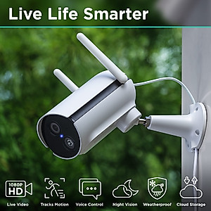 iHome ROTO Smart Outdoor WiFi Auto-Tracking Security Camera, IP65 Weatherproof Camera with 2-Way Audio, Night Vision, and Motion Alerts, 1080p HD