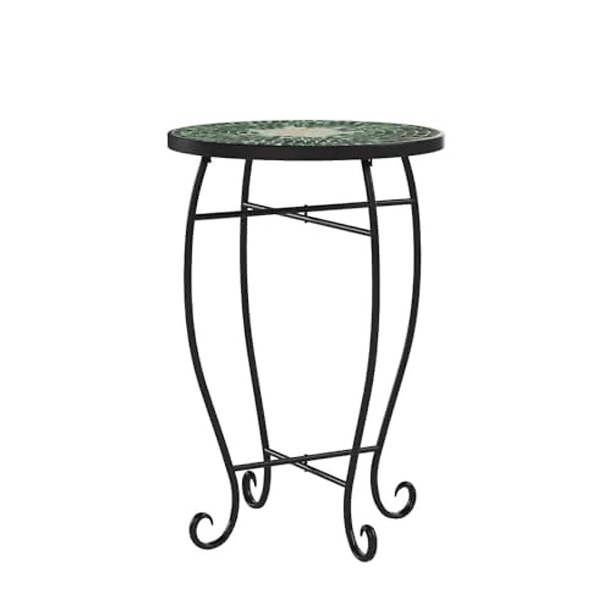 Giantex Outdoor Side Table, Mosaic Patio Table, 14inch Accent Table Plant Stand, Ceramic Tile Top Metal Frame, Small End Table Porch Beach Patio Garden Balcony Poolside