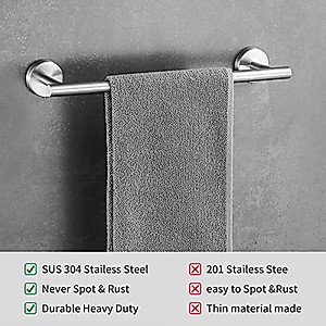 Hinmood Bathroom Hardware Set 10 Pieces, SUS 304 Stainless Steel, Includes 2 Packs 16 inch Towel Bar, 4 Packs Towel Hook, 2 Packs Towel Ring, 2 Packs Toilet Paper Holder