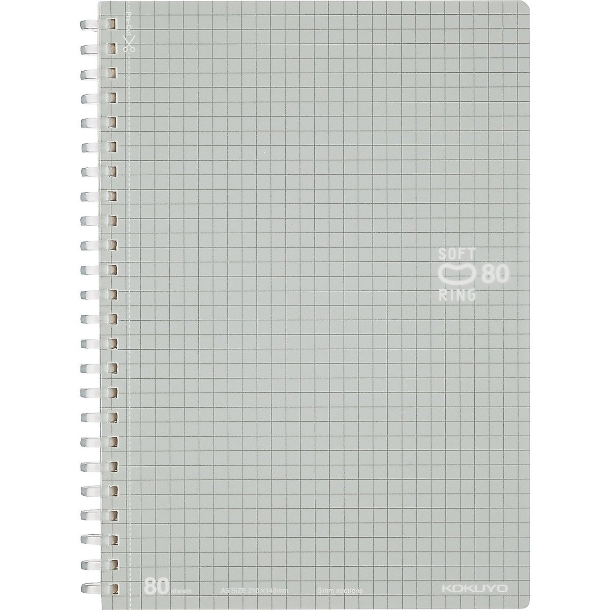 Kokuyo Spiral Graph Notebook, 8.3'' x 5.8'' Business Journal A5 Soft Ring Notebooks with 5mm Grid Ruled, 80 Perforated Sheets, Sliver 1 Subject Notebook, Note Take for Work. Japan Import(SU-SV338S5-C)