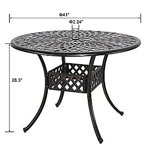 Nuu Garden 42 Inch Patio Dining Table Round Cast Aluminum Bistro Table with Umbrella Hole for Backyard Garden Black with Antique Bronze at The Edge