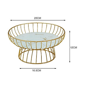 WeiLaiKeQi Fruit Basket Fruit Holder Serving Bowl Fruit Tray Cakes Holder Round Bread Storage Basket Fruit Bowl for Outdoor Parties Household Garden, 25cm Glass Bottom