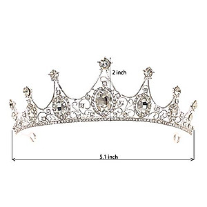 FORSEVEN Rhinestone Tiara Crystal Princess Crowns Pageant Birthday Wedding Party Headband Hair ​Accessories for Women and Girls (Silver)