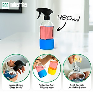 Eco Industries Glass Cleaning Spray Bottle x5 16oz | Refillable Spray Bottle With Premium Trigger Head & Silicone Sleeve Protection | Cleaning Spray Bottle For Essential Oils, Plants, Cleaning