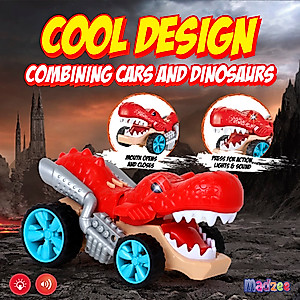 Madzee Monster Vehicle (T-Rex) - Battery Powered Truck with Lights & Sounds - Great Dinosaur Toys for Boys and Girls Ages 3+, Perfect Toddler Gift Birthday Party, Christmas