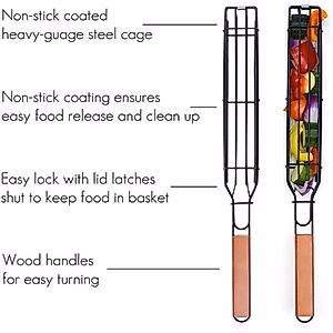 Grilling Basket - BBQ Grill Accessories and Grill Grate, Duty Stainless Steel BBQ Grill Box Tool With Lockable And Wood Handle for Veggies, Meat, Seafood, and More