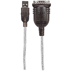 Manhattan USB to RS232 Serial Adapter Converter – Long 18 Inch Cable Cord, 24 AWG - Connects Serial Device to a USB Port, FTDI Chipset, Compatible with Window, Linux, Mac – 3 Year Mfg Warranty–205153