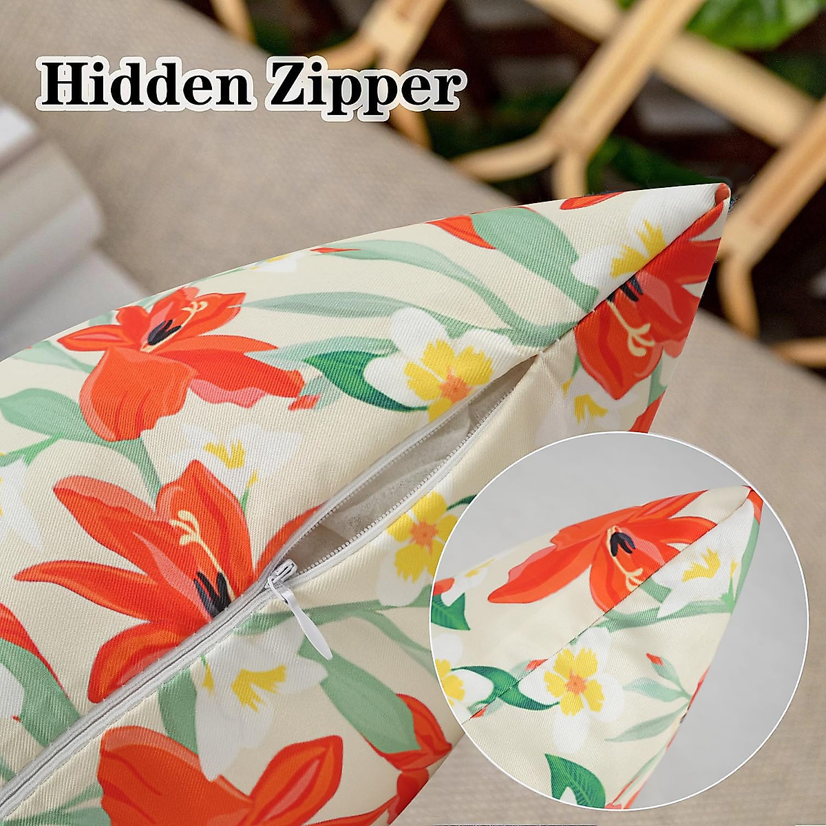 Pyonic Outdoor Pillows Cover Pack of 2 Floral Waterproof Throw Pillow Covers 12X20 inch Outdoor Lumbar Pillows for Patio Furniture Garden Outdoor Waterproof Throw Pillows