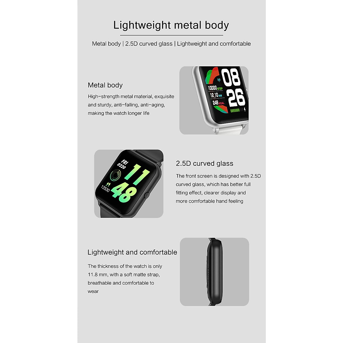 Baisnow Men's and Women's Smart Watches ， Health Smart Watch Capable of Monitoring Heart Rate， Sleep Monitoring, Step Counting, etc，Black
