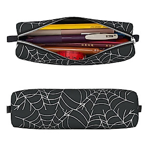 QLIEERE Halloween Spider Black And White Spiderweb Pencil Case Pouch Pen Holder Leather Pencil Bags Box Organizer Zipper Cosmetic Makeup Storage Bag
