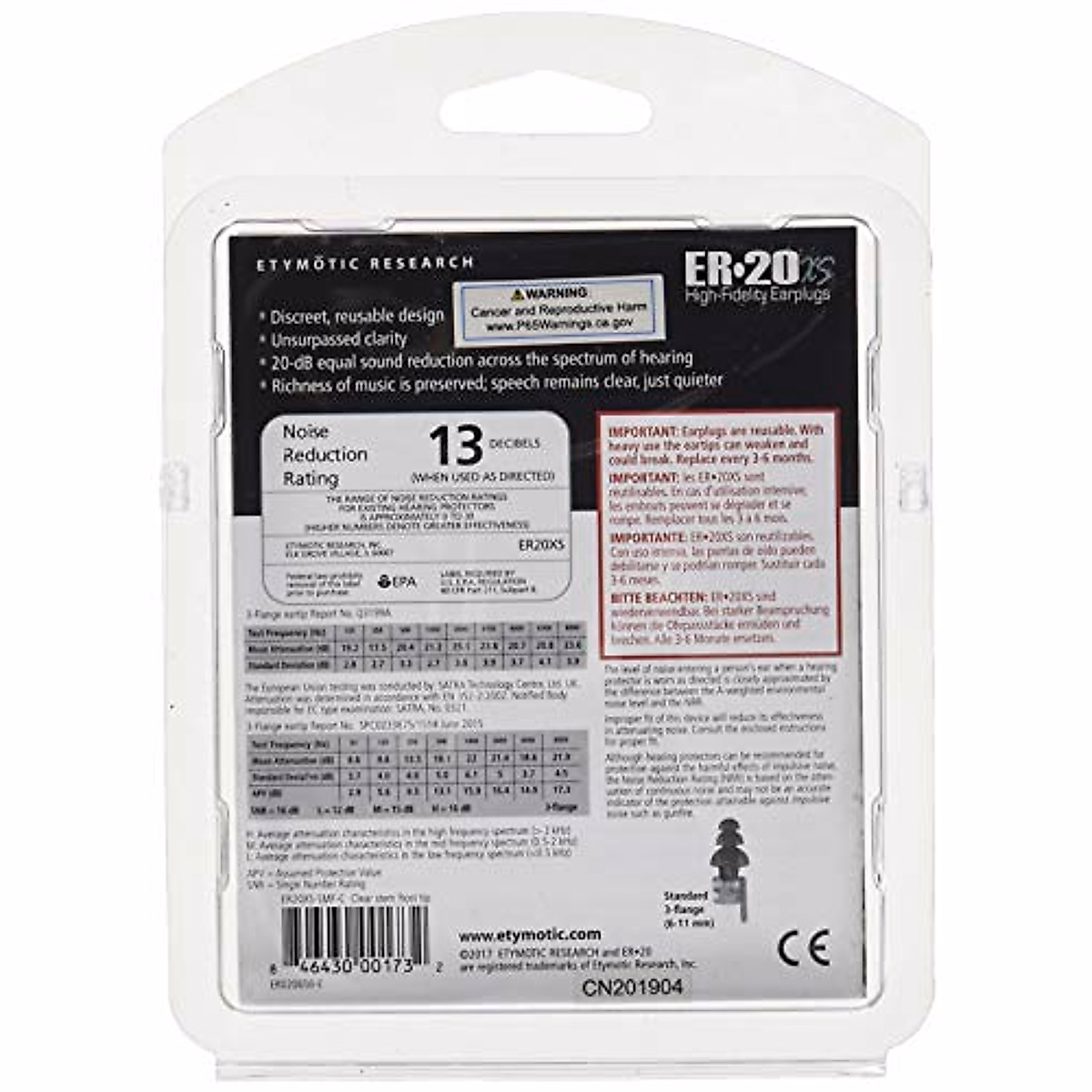 Etymotic Research ER20XS High-Fidelity Earplugs (Concerts, Musicians, Airplanes, Motorcycles, Sensitivity and Universal Hearing Protection) - Standard, Clear Stem/Frost Tips (4 Piece Set)