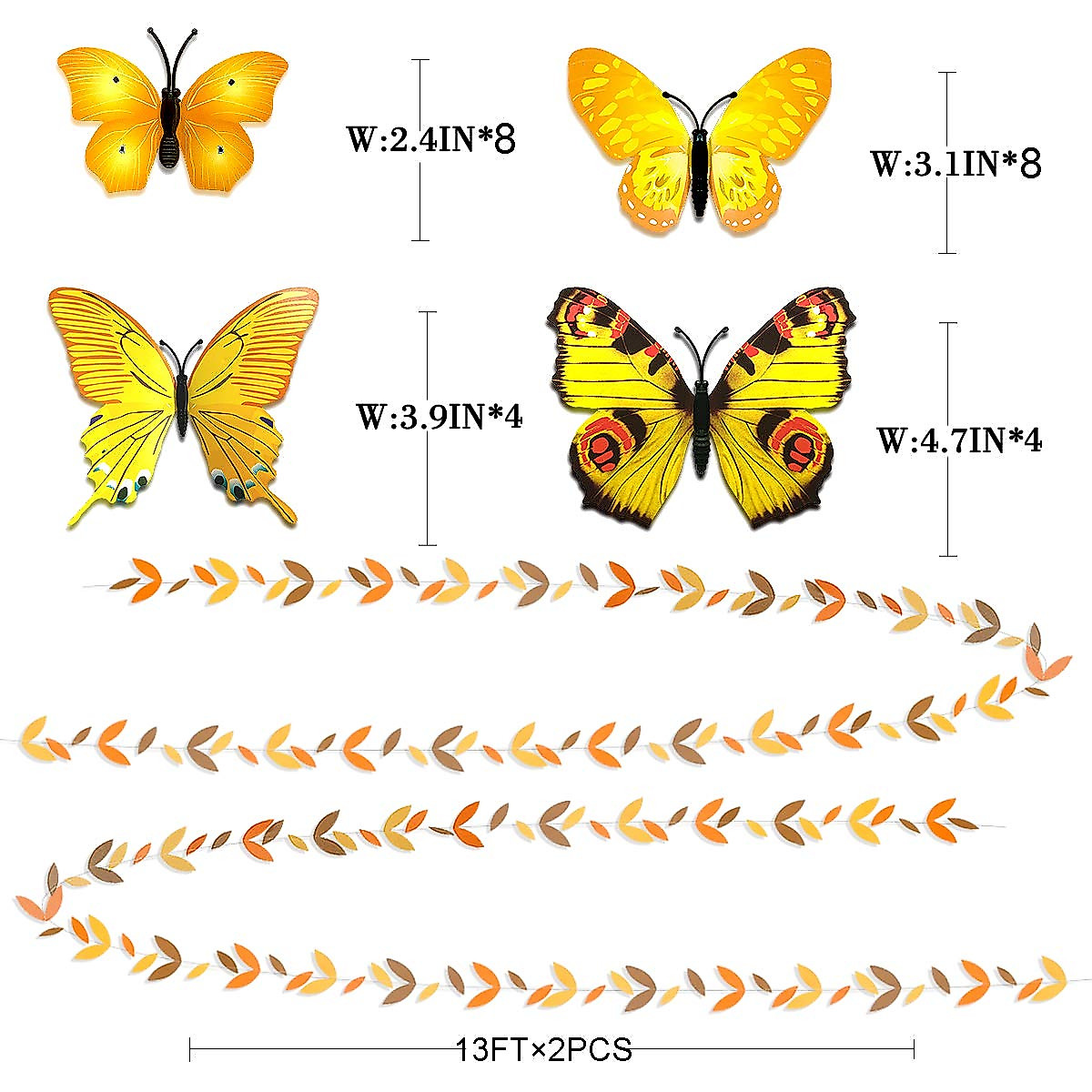 Fall Party Decorations Kit Yellow Orange Brown Paper Hanging Fans Lantern Flowers Pom Pom with 3D Butterfly Autumn Leaves Garland for Wedding Bridal Shower Birthday Harvest Thanksgiving Party Supplies