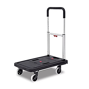 Generic Hand Truck Platform Truck with Plastic Panel Adjustable Handle for Baggage Parcel Moving Transport Foldable Hand and Wheels Push Cart Utility Cart (Color : Black)