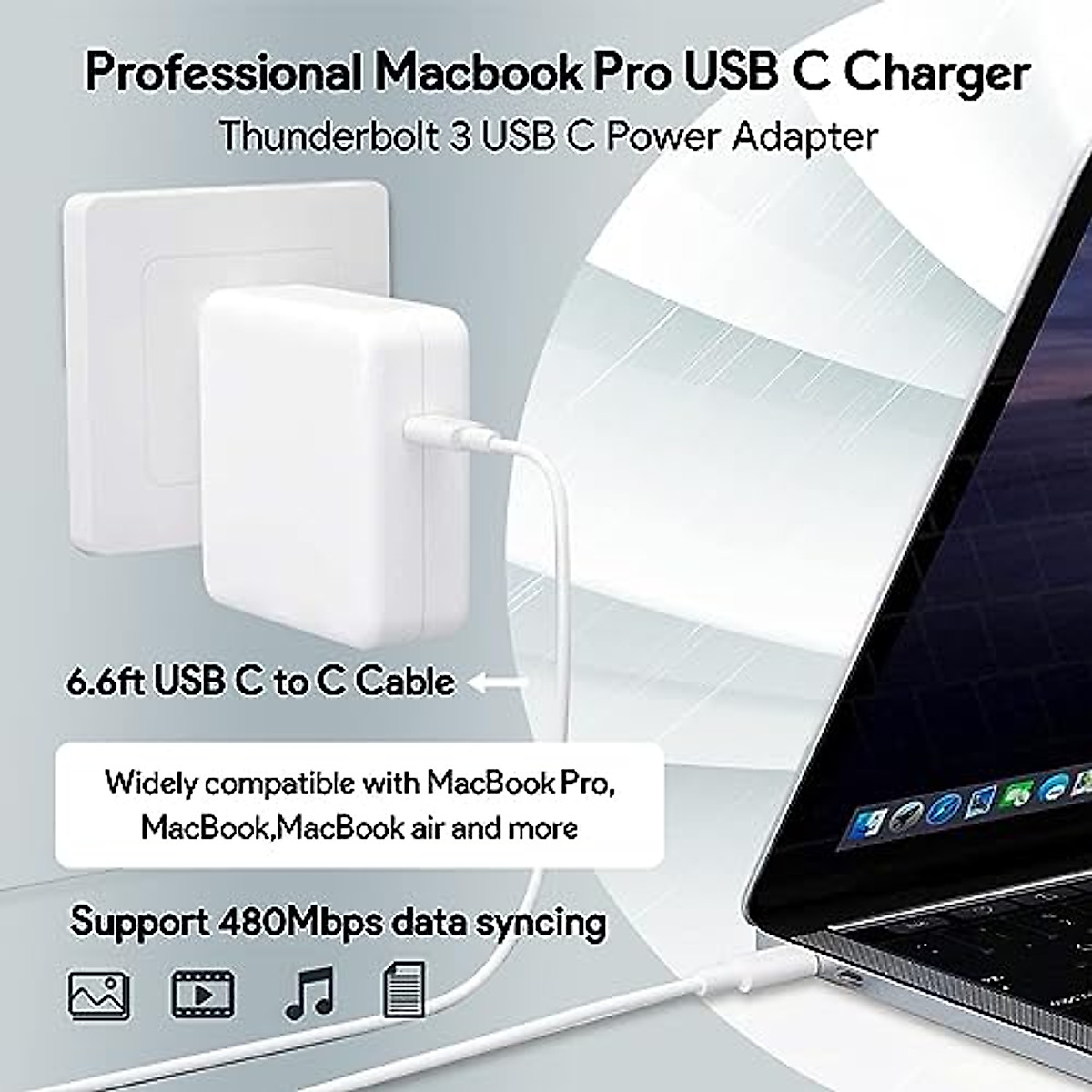 Mac Book Pro Charger - 96W USB C Charger Fast Charger for USB C Port MacBook pro & MacBook Air, ipad Pro, M1 M2 Laptop Power Adapter, 6.6ft USB C to USB C Charge Cable