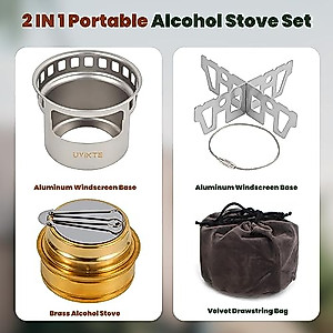 UVIKTE 2 In 1 Mini Alcohols Stove Camping Backpacking Portable Alcohol Spirit Burner With Stainless Steel Cross Stand, Ultralight Tiny Brass Survival Coffee Hiking, Storage Bag,SILVER