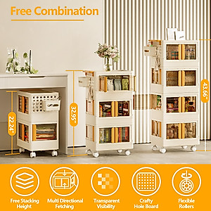 Storage Bins Containers Box with Lids - 27.5QT Plastic Clear Organizer Bins for Closet, Stackable Foldable Storage Bin with Wheels Handle, Collapsible Containers for Organizing Toys Clothes, 4 Pack