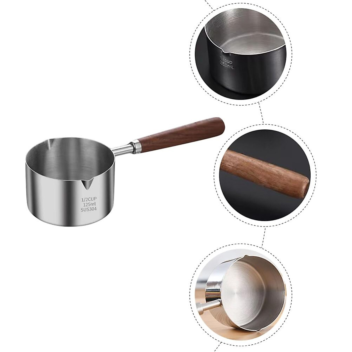 ABOOFAN 250ml Stainless Steel Mini Butter Warmer Small Milk Pot Coffee Milk Warmer