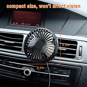 Zuvas Car Fan USB Fan with Night Light, 360° Rotation Clip Fan for Vehicle Air Circulation, 3 Wind Speed Air Conditioner Cooling Fan for Car Truck SUV RV Outdoor, Black