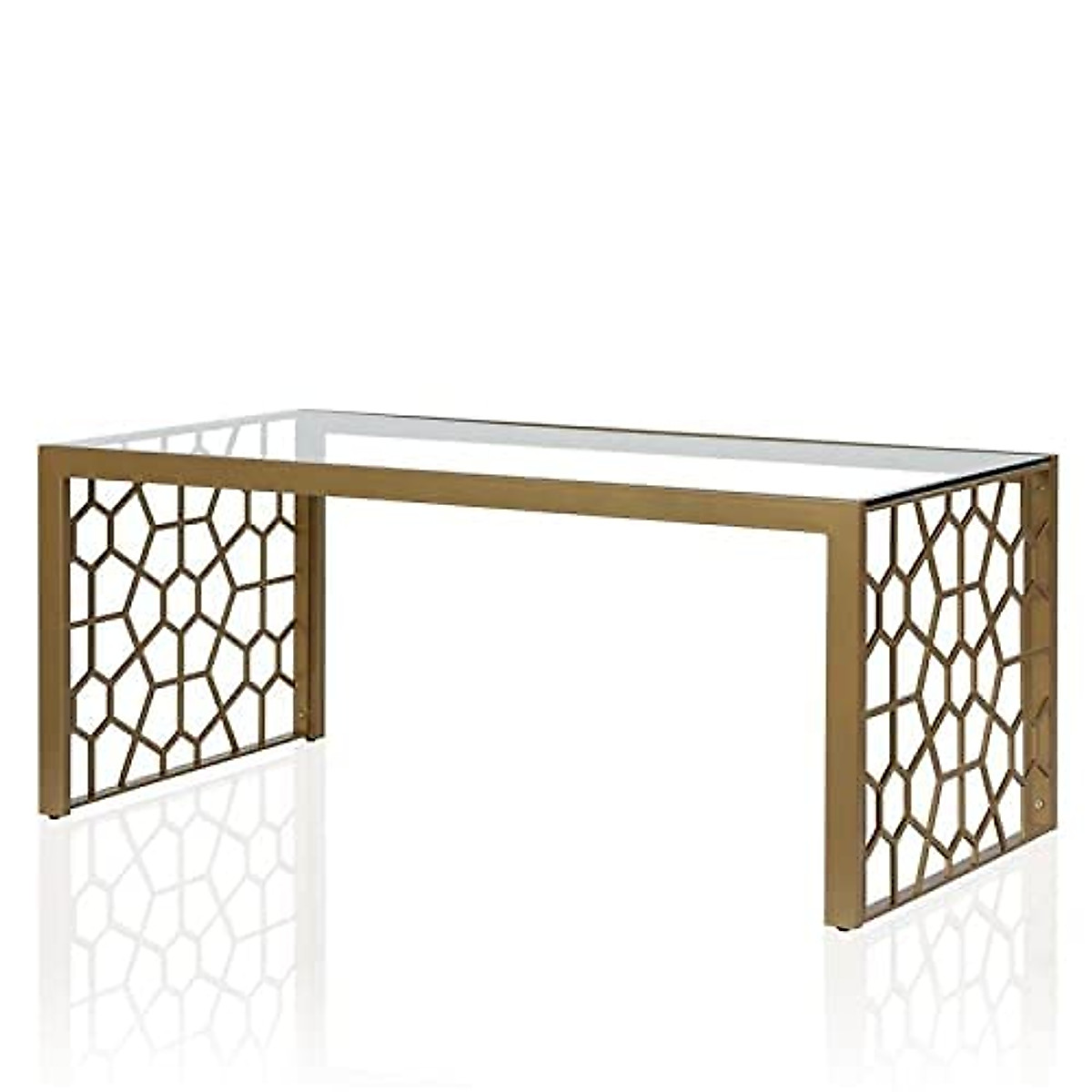 CosmoLiving by Cosmopolitan CosmoLiving Juliette Top, Soft Brass, Tempered Glass Coffee Table, 46.0 in x 24.0 in x 19.0 in