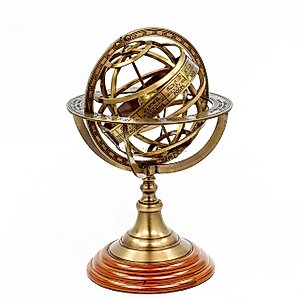 Antique Vintage Zodiac Armillary Brass Sphere Globe Wooden Display | Pirate's Antique Ship Decor | Nagina International (Large, Antique Brass)