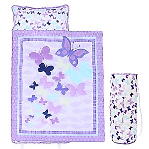 UOMNY Toddler Nap Mat Girls Kids Nap Mats with Removable Pillow and Blanket Butterfly Toddler Sleeping Bag for Preschool Daycare Purple Happy Napper Girls 50x20 Inch