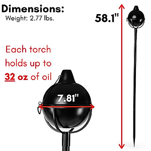 BIRDROCK HOME Outdoor Torches - Durable Construction, Modern Design, Weather Resistant, Citronella Oil Compatible, Ideal for Backyards, Patios, Pathways - Bora Bora Black, 4 Pack