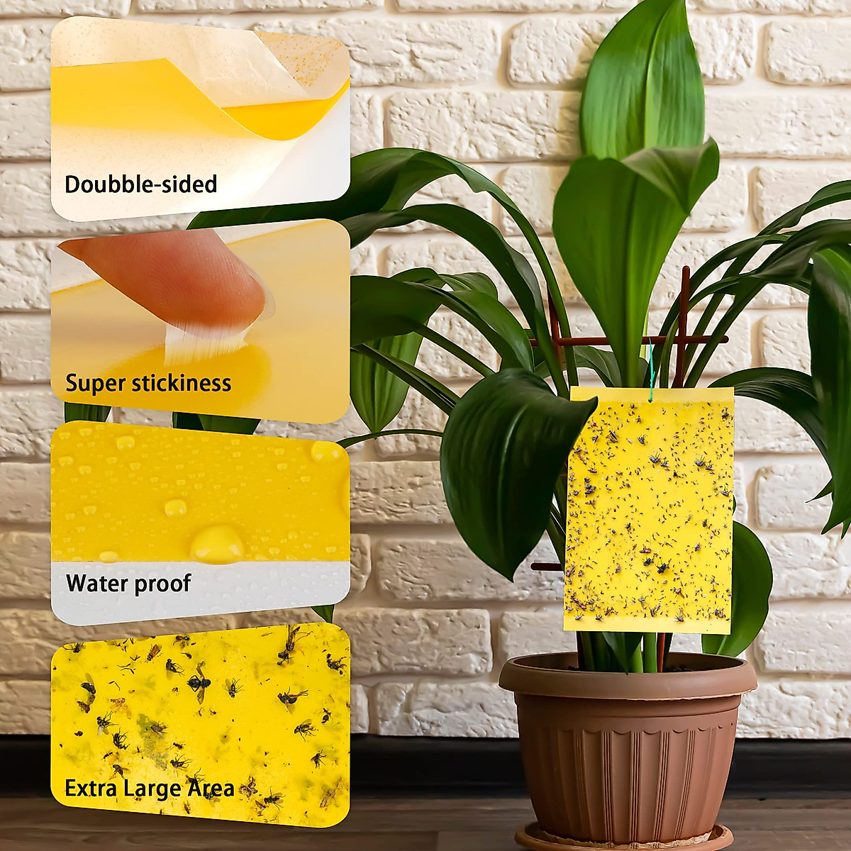 PESTCON 10PCS Yellow Sticky Traps for Plants Fungus Gnats Sticky Traps for Indoor or Outdoor Hanging Fruit Fly Traps for Catching Mosquitoes Whiteflies Aphids Leafminers... Twist Ties Included