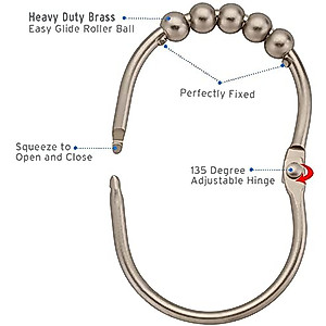 Amazer Shower Curtain Rings, Shower Curtain Hooks Rust-Resistant Shower Curtain Rings Hooks for Bathroom Shower Rod Curtains, Matte Nickel, Set of 12