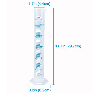 6Pack Plastic Graduated Cylinder 250 ml Transparent Measuring Cylinder Set, Science Measuring Test Tube Flask, Graduated Cylinder Beaker with 2-Sided Marking & Pour Spout for Home and School Science