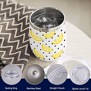 silichee 20 Oz Stainless Steel Wine Tumbler with Lid Lemon Slices on Dot Background Insulated Tumblers Vacuum Coffee Mugs for Hot and Cold Drinks,Coffee,Wine
