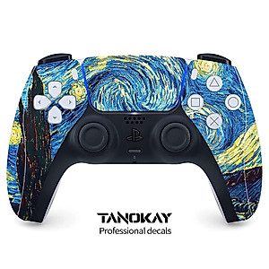 TANOKAY PS5 Console Skin and Controller Skin Set | Painting Starry Night Van Gogh | Matte Finish Vinyl Wrap Sticker Full Decal Skins | Compatible with Sony Playstation 5 Disc Version
