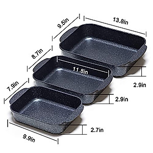 S·KITCHN Set of 3 Nonstick Roasting Pan Baking Dishes for Lasagna, Casserole and Bread Baking Pan, Large & Deep Lasagna Pan with Handles