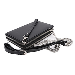 AG Wallets Women's Double Zipper RFID Leather Wristlet Wallet (Black Wax Finish)