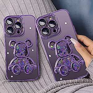 MANLENO Deep Purple Glitter iPhone 14 Pro Max Case with Built-in Camera Protector - Slim Shockproof Full-Body Protection