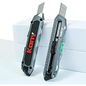 (2-Pack) Heavy Duty Utility Knife, Carpet Cutter, Box Cutter Retractable w/Ruler, Water Bubble Level - Perfect Knife for Crafting, Cutting & Home Projects - Precision Knife