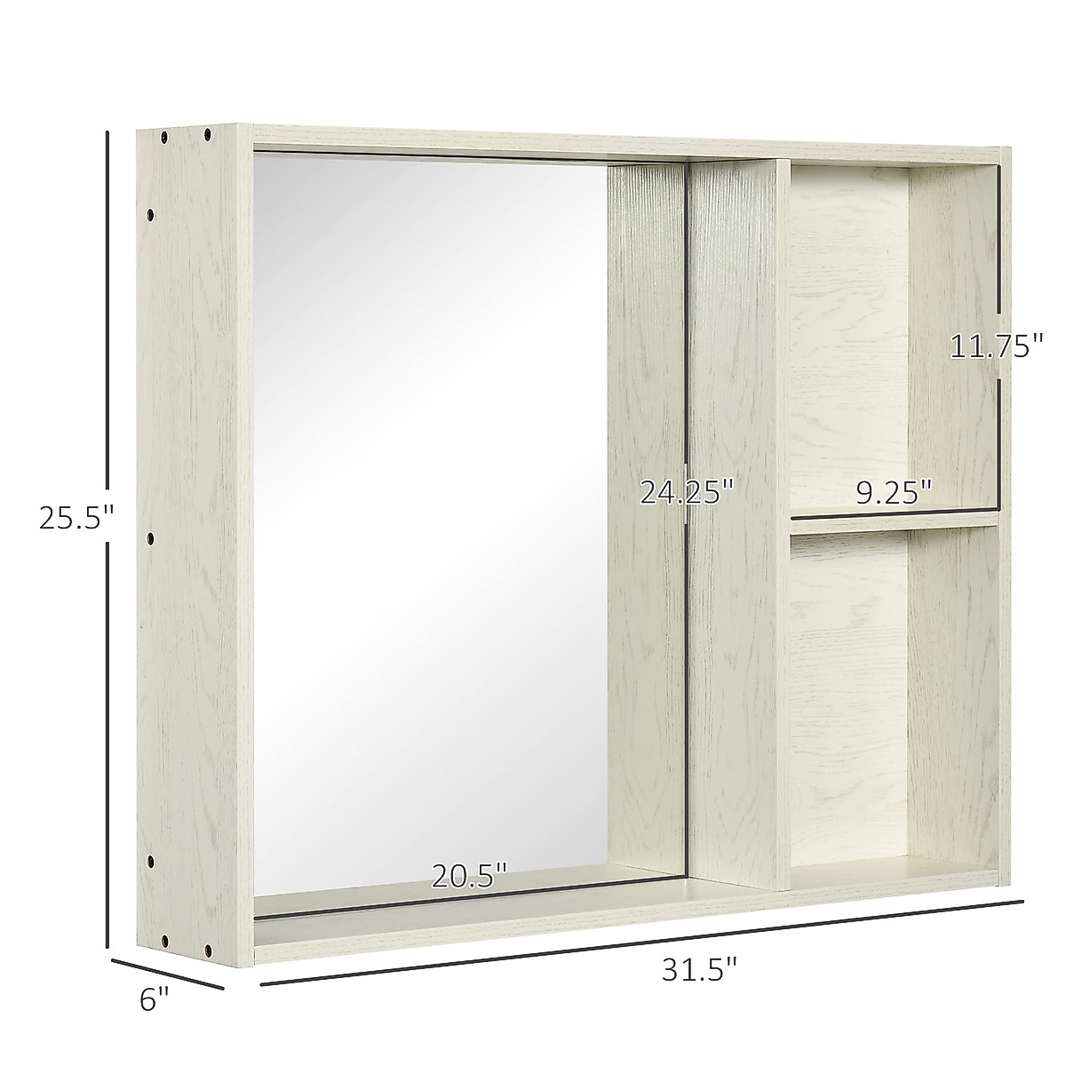 kleankin 31.5" x 25.5" Bathroom Medicine Cabinet with Mirror, Storage Shelf, Over Toilet Bathroom Cabinet Wall Mounted for Living Room and Laundry Room, White
