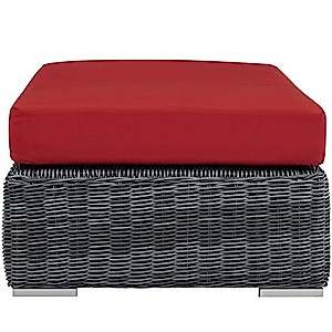 Modway Summon Wicker Rattan Outdoor Patio Sunbrella® Fabric Rectangle Ottoman in Canvas Red