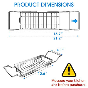 Sponge Holder for Kitchen Sink, Sink Caddy, Expandable (16.7"-21.2") Kitchen Sink Organizer with Dishcloth Towel Holder, Stainless Steel Over Sink Holder