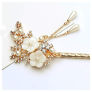 2 Pcs Rhinestone Pearl Flower Hair Stick Chinese Hair Chopsticks Vintage Tassel Hair Pin Chignon Pin Chopsticks Hair Styling Hair Making Accessories for Women (White)1
