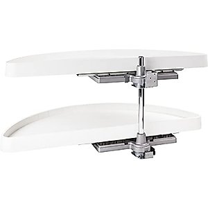 Hardware Resources 38" Plastic Lazy Susan Blind Corner Cabinet Organizer - Sturdy Polymer Plastic Trays, White Finish - Universal Design for Left & Right-Hand Cabinets - Fits 17.5" Cabinet Opening