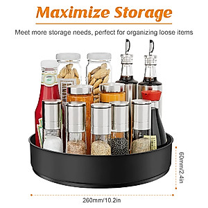Lazy Susan Turntable Organizer, Landmore 2 Pack 10.2 Inch Stainless Steel Non Skid Turntable Spice Rack Spinning Organizer for Cabinet, Pantry, Countertop Black