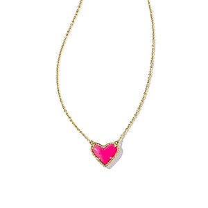 Kendra Scott Ari Heart Adjustable Length Pendant Necklace for Women, Fashion Jewelry, 14k Gold-Plated, Neon Pink
