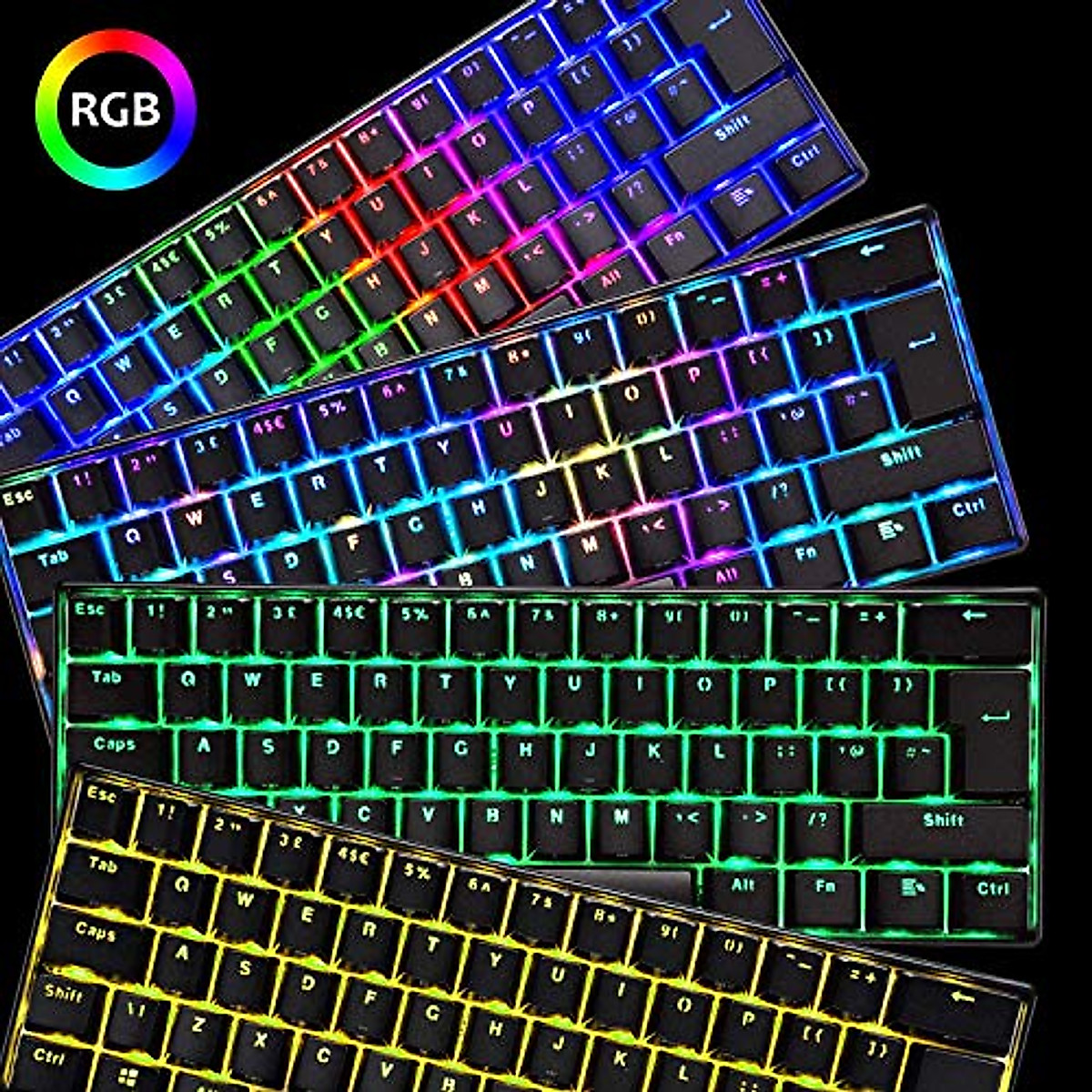 ZIYOU LANG MK21 Portable 60% Mechanical Gaming Keyboard Untra-Compact Type-c Wired with Light Up Chroma LED Backlit Non-Conflict 61 Key TKL Ergonomic for PS4 PS5 PC Mac Windows(Black/Blue Switch)