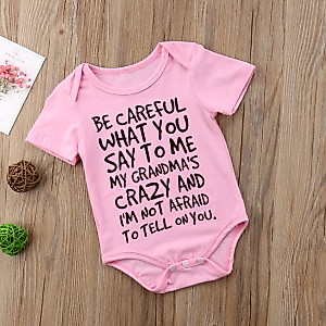 Charm Kingdom Baby Boy Girl be careful what you say to me my grandmas crazy Bodysuit (70 (0-6M), Pink)