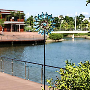 Wind Spinner Emerald 61in Single Blade Easy Spinning Kinetic Wind Spinner for Outside – Vertical Metal Sculpture Stake Construction for Outdoor Yard Lawn & Garden
