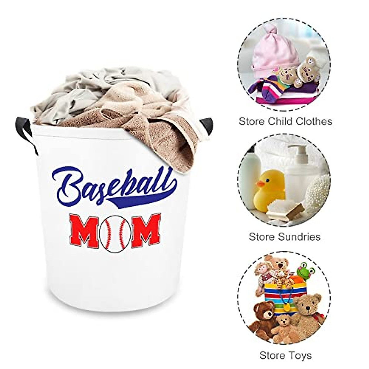 Baseball Mom Large Laundry Basket Hamper Bag Washing with Handles for College Dorm Portable