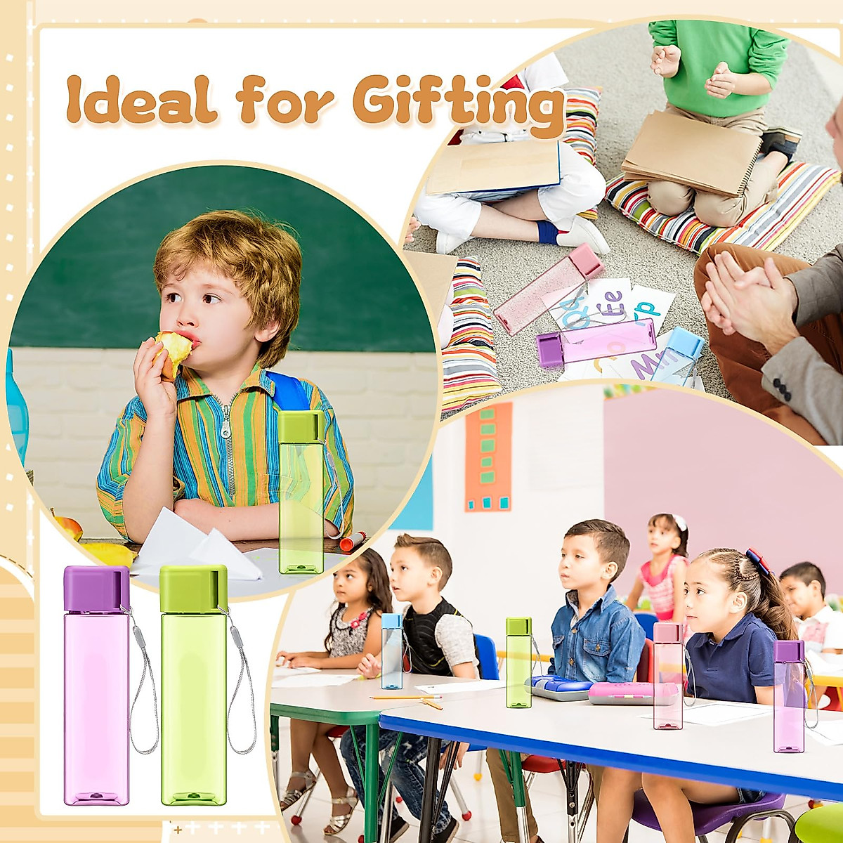 Mifoci 20 Pieces Water Bottle Bulk 17 oz Plastic Water Bottles Bulk Gym Sports Adults Reusable Large Drinking Cups for Outdoor Fitness(Colorful,Rectangle)