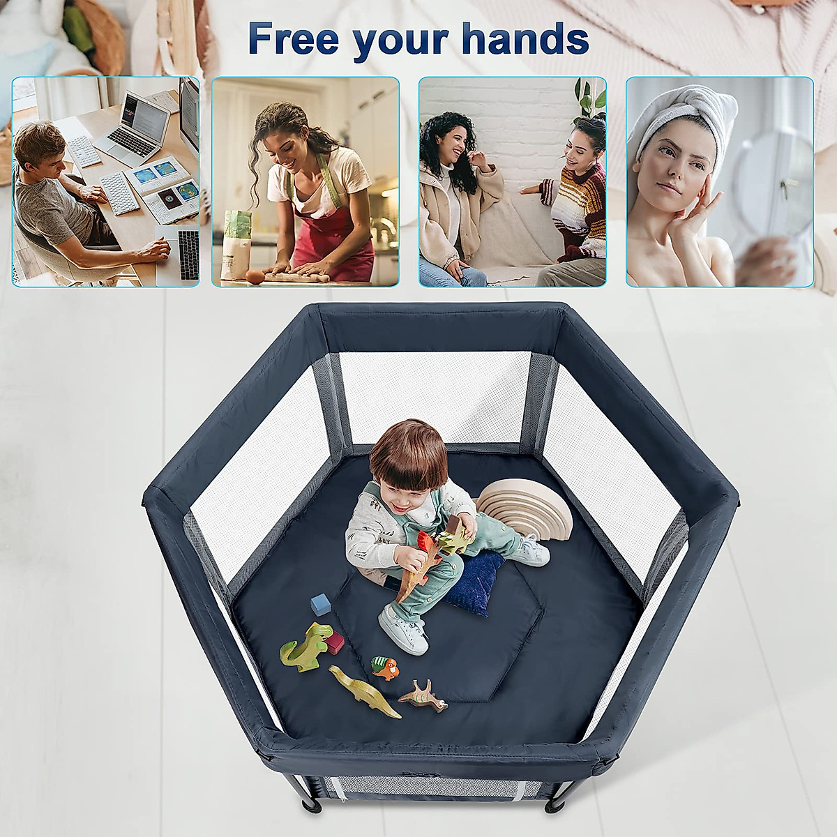 Baby Playpen, Bellababy Extra Large Playard, Kids Activity Centre, Portable with Soft Mattress & Storage Bag, Anti-Skid Pads, Lightweight, Indoor-Outdoor